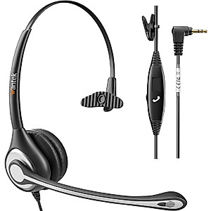 Phone Headset 2.5mm with Microphone Noise Cancelling & Volume Controls, Telephone Headphone Compatible with Panasonic Dect 6.0 Phones, Comfort-Fit Telephone Headset for AT&T Vtech Cordless Phones