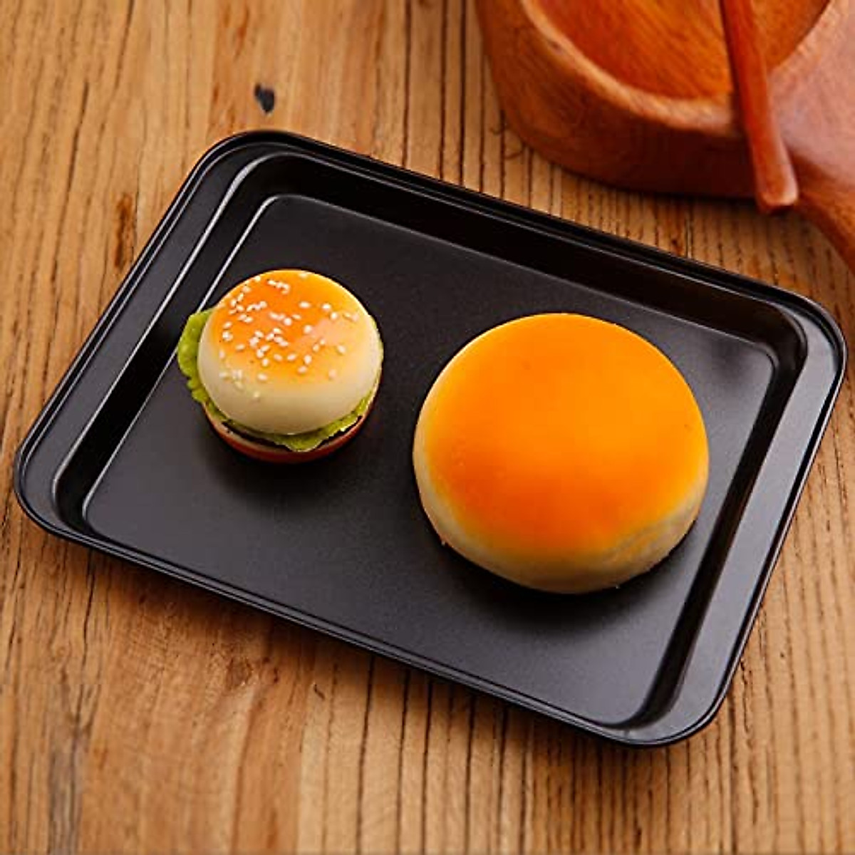 EALEK Small Baking Sheet 2 Pack 9.5 x 7 Inch, FDA Nonstick Toaster Oven Tray, Dark Grey, Small Cookie Sheet for 1 or 2 Person