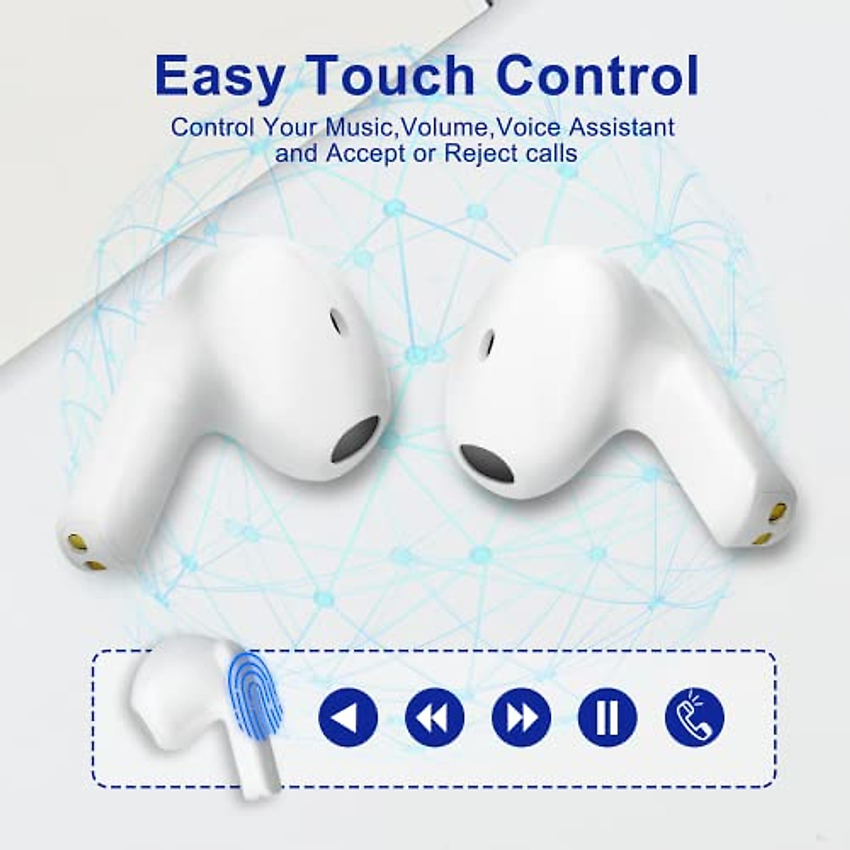 BlokWRX Wireless Earbuds Bluetooth 5.2 Light-Weight HiFi Stereo Headphones with LED Digital Display Mini Charging Case,IPX5 Wateproof Touch Control with Type C Fast Charge for Android iPhone