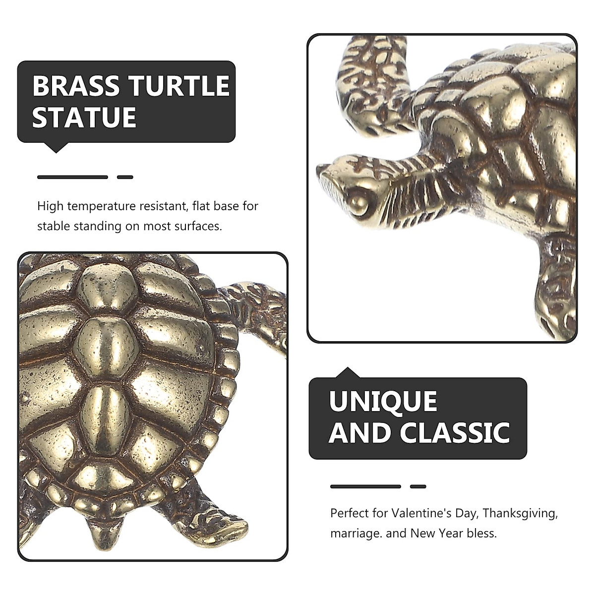 Wakauto Brass Feng Shui Statue Turtle Statue Wealth Figurine Gold Desk Home Indoor Outdoor Decorative Collectible Paperweights Gifts