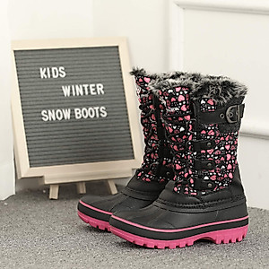 DREAM PAIRS Boys Girls Snow Boots Water-Resistant Outdoor Warm Cozy Anti-Slip Mid Calf Faux Fur Lining Insulated Winter Shoes for Little/Big Kids,Size 2 Little Kid,Black/Pink,KRIVER-1