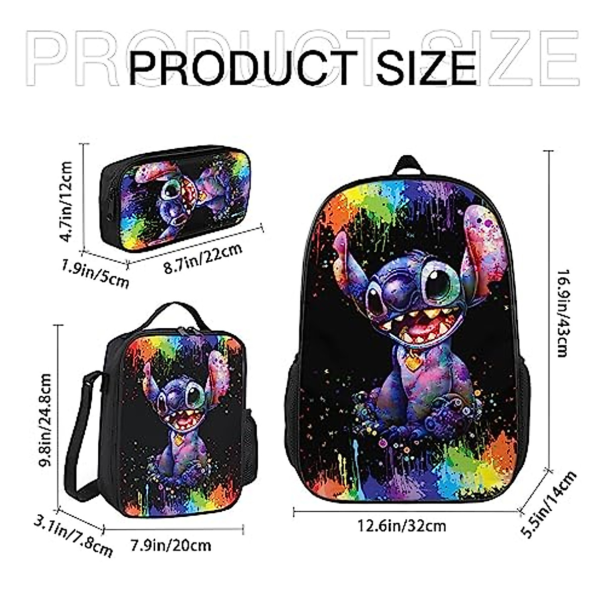 VQESYKU Cartoon School Backpack Set Laptop Backpacks with Lunch Bag Cute Travel Bag Gifts for Boys And Girls, black