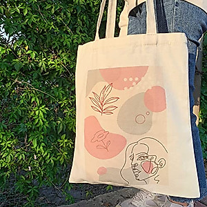 Kazova Cotton Canvas Bags Reusable Tote Bag Grocery Shopping Bag Minimalist Art Shoulder Bags Girls Bags Book Bag for Girls