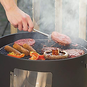 Realcook Vertical 17 Inch Steel Charcoal Smoker, Heavy Duty Round BBQ Grill for Outdoor Cooking, Black