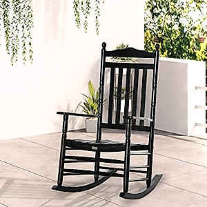 Outsunny Traditional Wooden High-Back Rocking Chair for Porch, Indoor/Outdoor, Black