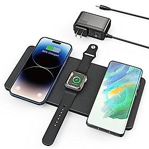 ZealSound Wireless Charger 3 in 1, Wireless Charging Pad 10w Fast Charging Station for Apple iWatch, Airpod,14/13Pro Max/13/12/11/11 Pro/X/Xr/Xs/8/Samsung Galaxy Phone(24w DC Power Supply Include)