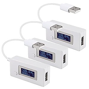 ACEIRMC 3pcs USB Volatage/Amps Power Meter, Tester Multimeter Test Speed of Charger, Cables, Computer, Power Bank (USB White)