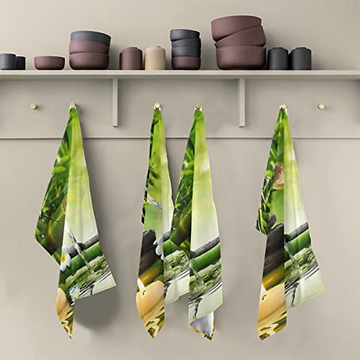 CHIFIGNO Meditation Bamboo Stalks Candle Basalt Stones Kitchen Towels Soft Absorbent Kitchen Hand Towels Cleaning Cloths Reusable Tea Towels Bar Towels 28 x 18 inches