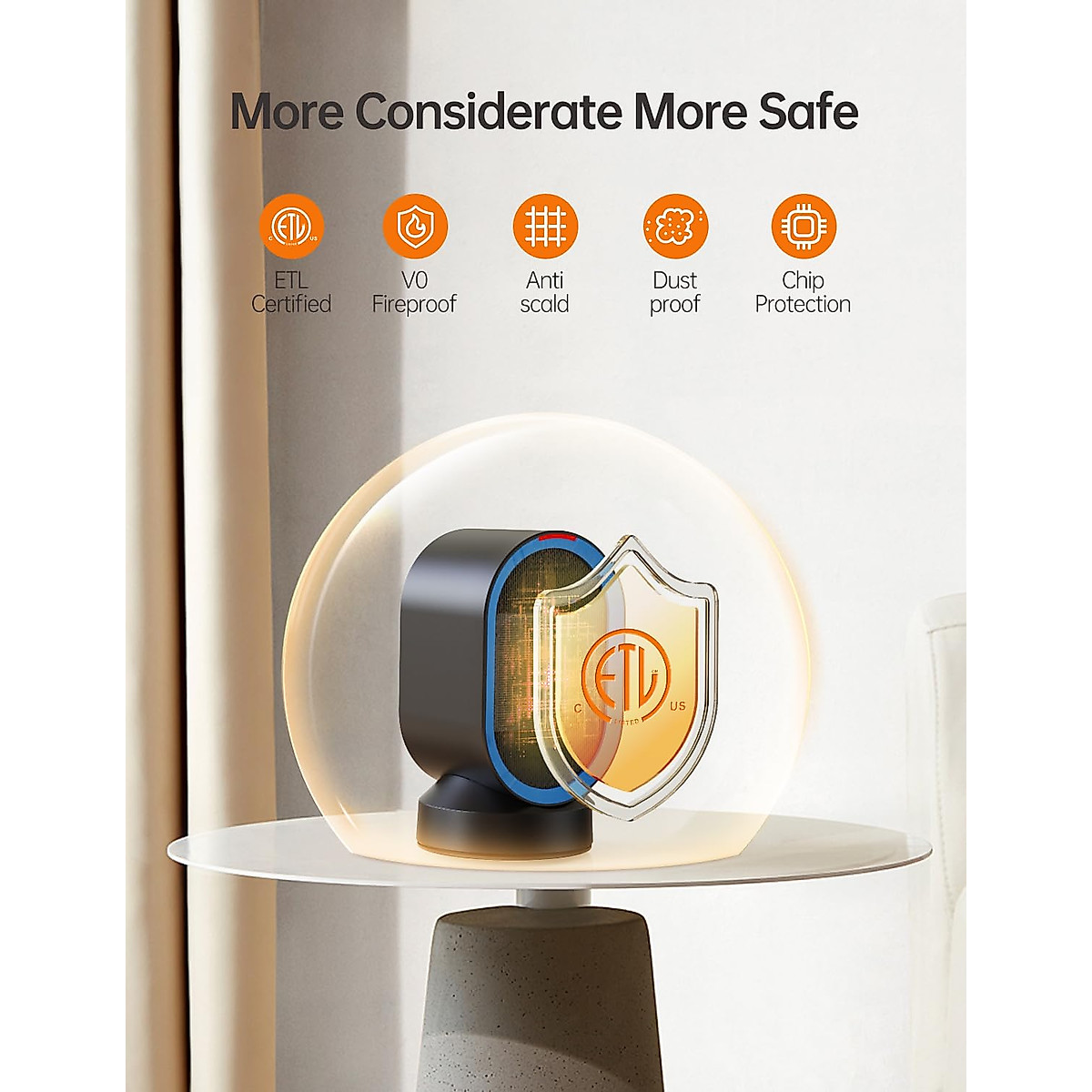 TABYIK Space Heater Indoor, Portable Heater 45° Oscillating Fast Electric Heater with 7 Safety Protections Small Space Heaters for Indoor Use Office Desk Home (Black)