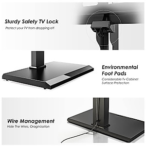 FITUEYES Iron Base Universal Floor TV Stand with Swivel Mount Space Saving for 26-65 Inch LED LCD OLED Plasma Flat Panel or Curved Screen TVs Height Adjustable Wire Management (Black)