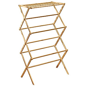 mDesign Bamboo Tall Vertical Portable, Collapsible, Foldable Laundry Drying Rack - for Laundry Room, Bathroom, Kitchen - to Dry Clothes, Towels - Echo Collection - Natural