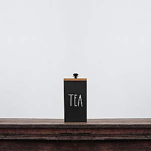 Tea Bag Holder, Farmhouse Tea Caddy, Wood Tea Bag Storage Organizer, Tea Containers with Lid, Tea Bag Dispenser, Tea Canister, Tea Accessories, Great for Tea Bars and Tea Gifts (Black)