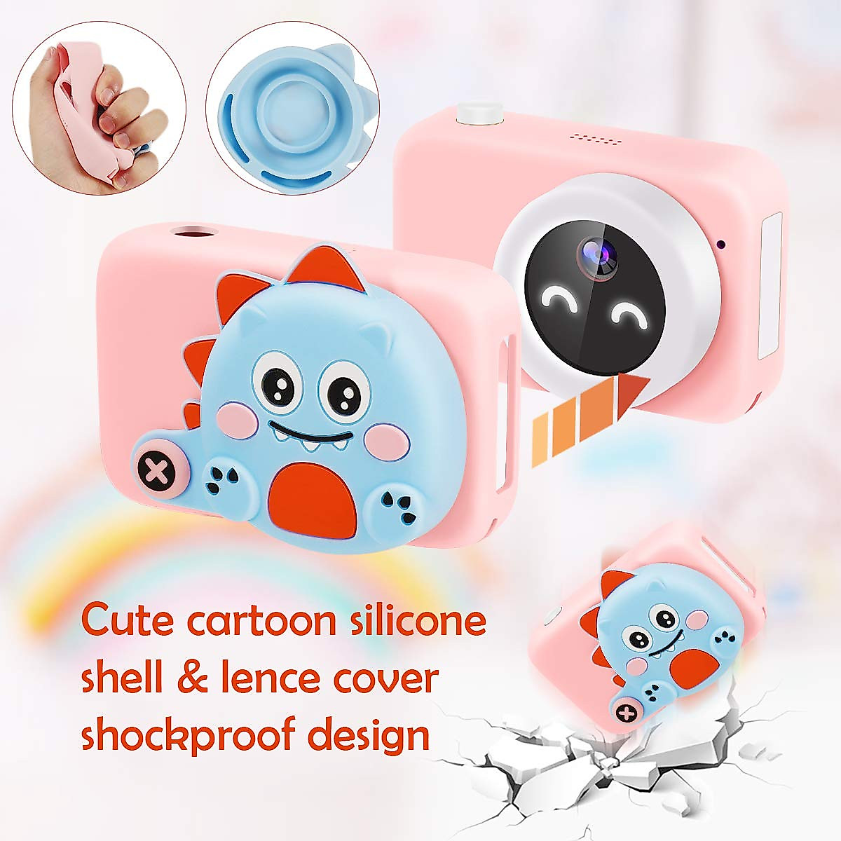 RenFox Kids Camera, 2.4'' 16MP Dual Lens Selfie Camera1080P HD Digital Video Camcorder, Toys and Birthday for Girls Boys Age 3-10, Toddler Beginner Camera with 32GB SD Card - Pink