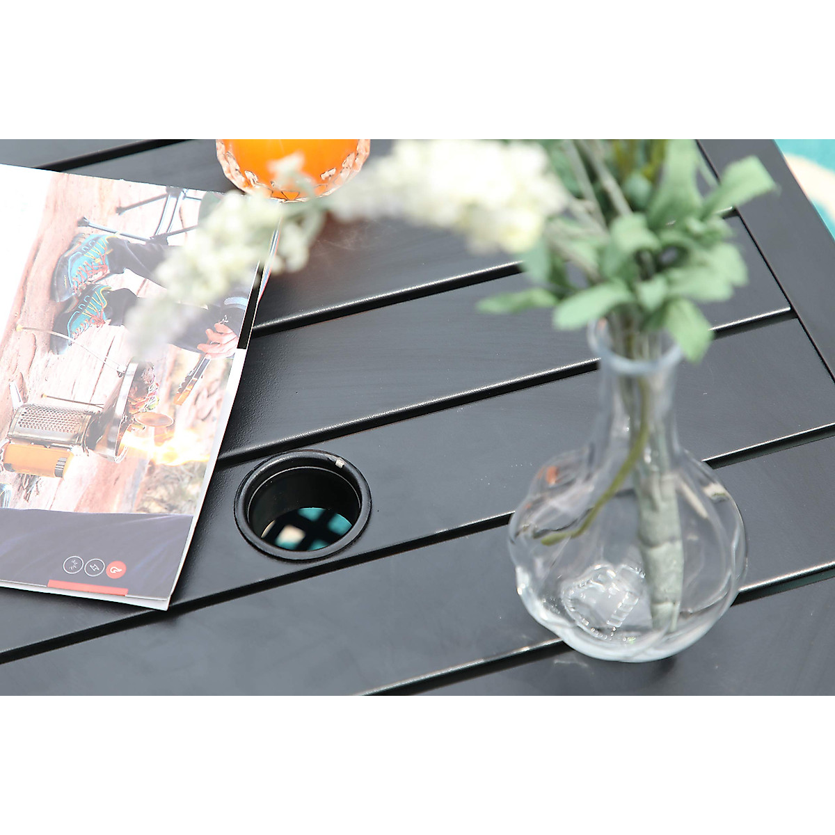 PHI VILLA 22'' x 22 '' Outdoor Umbrella Side Table Stand Patio Bistro Table with Umbrella Hole，Black