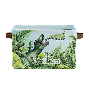 Deven Watercolor Dinosaur Personalized Large Storage Baskets for Organizing Shelves with Handle,Closet Decorative Storage Bins for Toy, Bathroom,Nursery,Home 1 Pack
