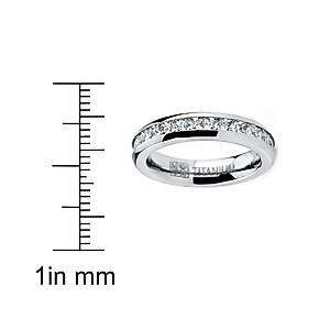 Metal Masters 3MM High Polish Princess Cut Ladies Eternity Titanium Ring Wedding Band with Cubic Zirconia CZ Size 7