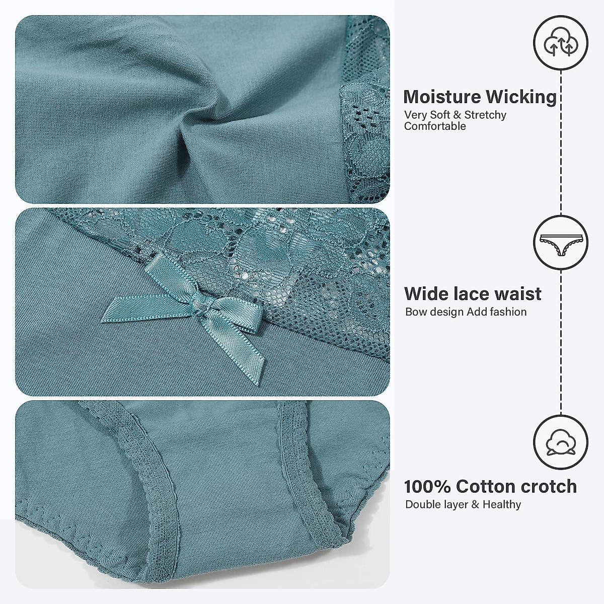 BIONEK Womens Underwear Cheeky Cotton,Bikini Panties Hipster Briefs Lace Soft Breathable 3/4/6 Pack S-XL