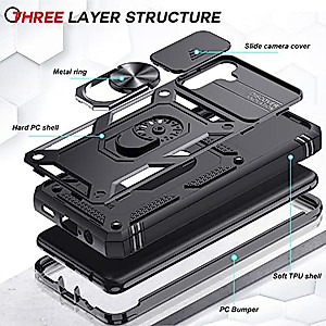 LeYi for Galaxy A13 5G / A04s Case: Slide Camera Cover + [2 Pcs] Tempered Glass, for 360 Military-Grade with Kickstand, Black