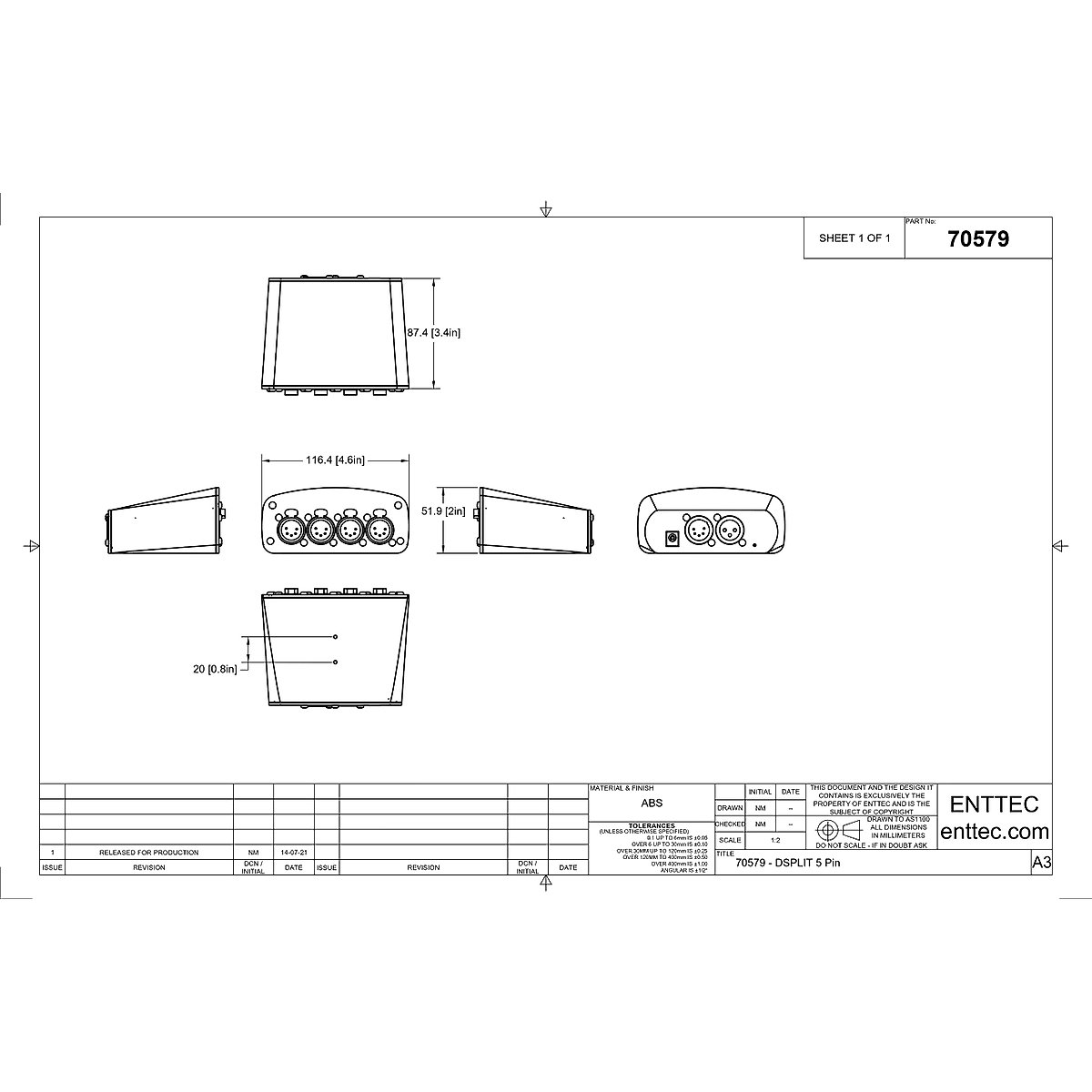 Enttec D-Split 70579 DMX 4 Port Isolated Splitter / Isolator (5-Pin)