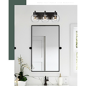 METWET Bathroom Light Fixtures, 3-Light Matte Black Vanity Light, Modern Wall Sconces with Clear Glass Globe Shade, Bathroom Wall Lights for Mirror Kitchen Bedroom Hallway, VL195-MB-3