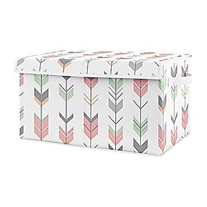 Sweet Jojo Designs Coral, Mint and Grey Woodland Arrow Girl Baby Nursery or Kids Room Small Fabric Toy Bin Storage Box Chest for Woodsy Collection