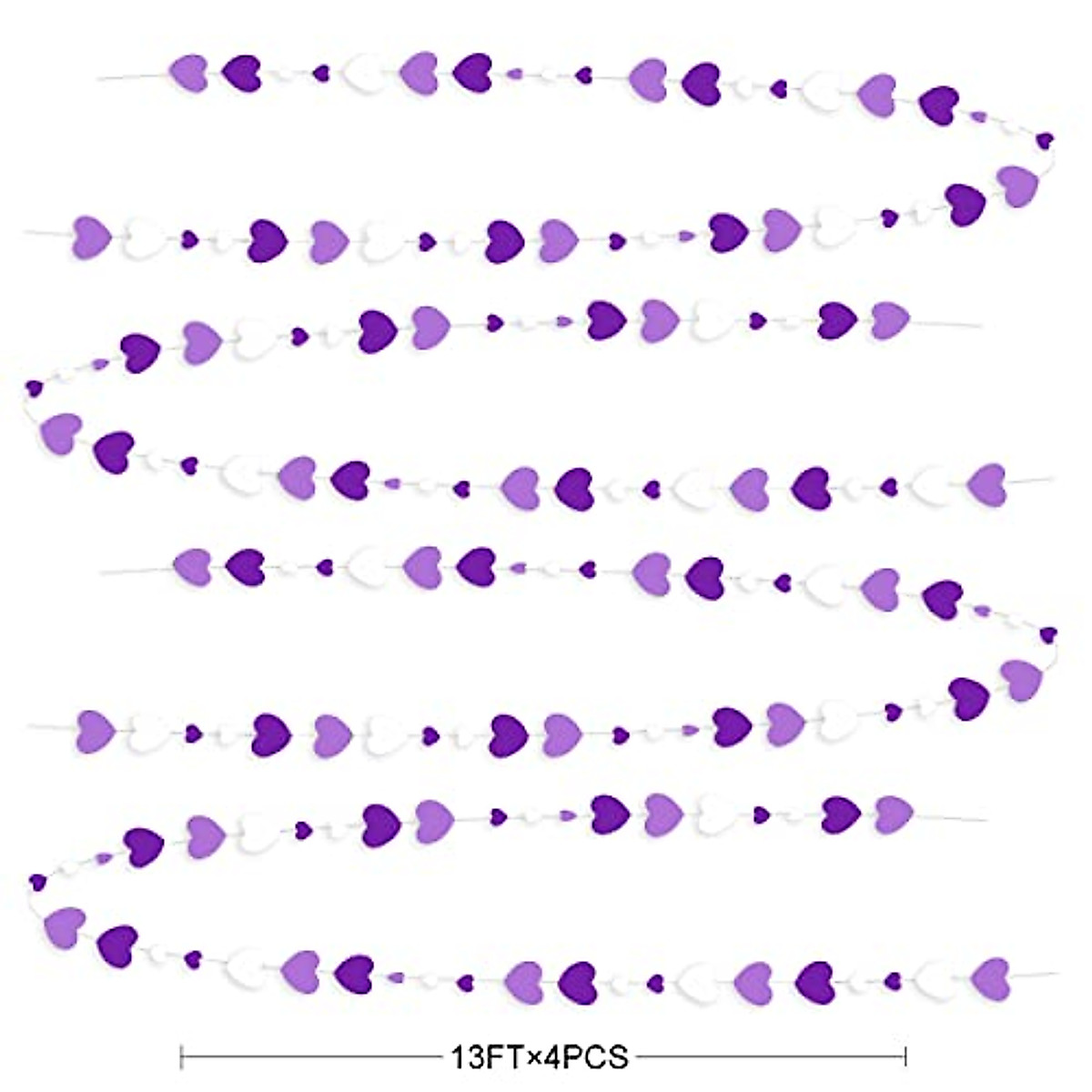 52 Ft Lavender Love Heart Garland Purple and White Hanging Streamer Banner for Anniversary Mothers Day Valentines Day Birthday Engagement Wedding Bridal Baby Shower Lilac Party Decorations Supplies