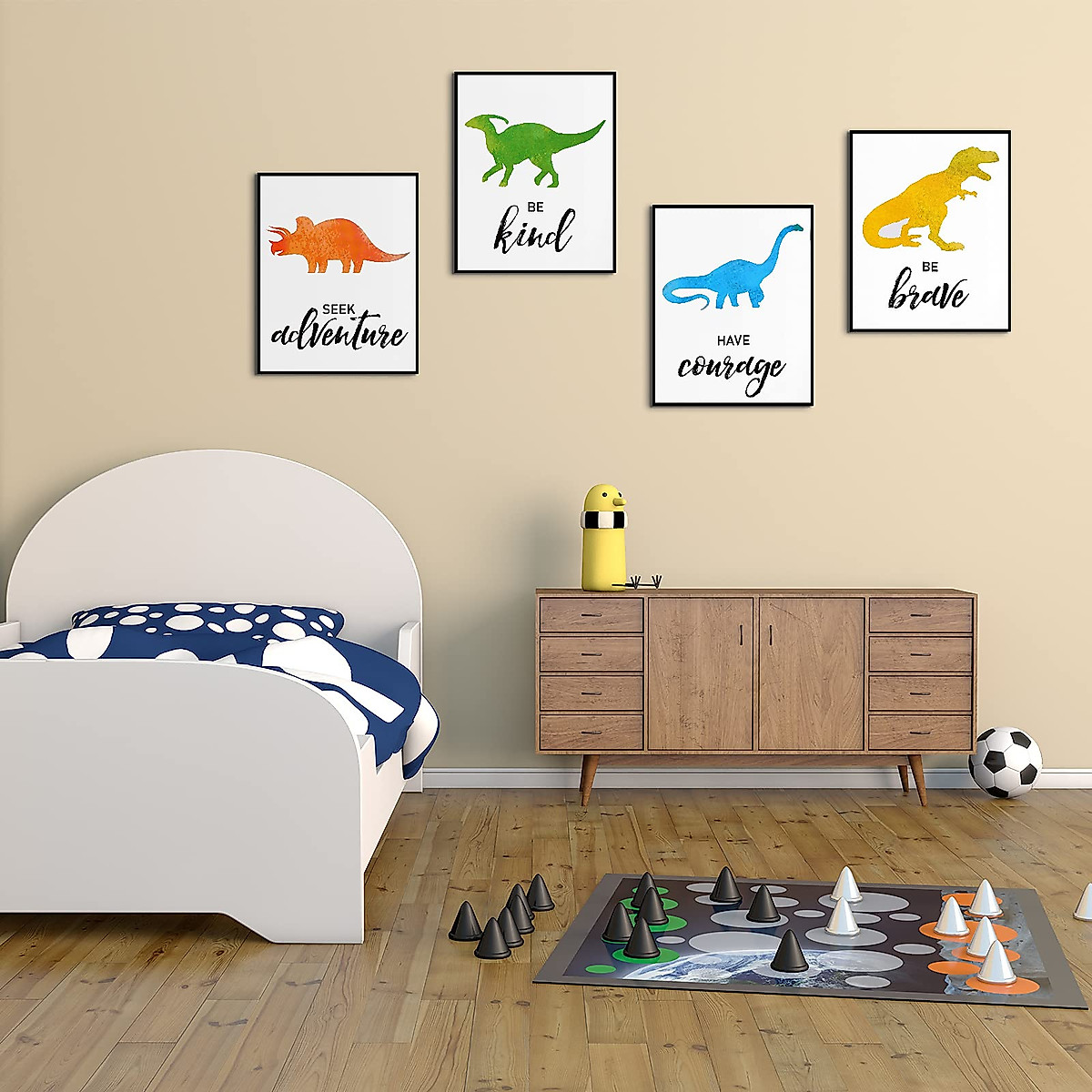 Jetec 6 Pcs Dinosaur Boys Room Wall Decor Include 2 Dinosaur Paw Wooden Hanging Sign 4 Wall Stickers (Unframed) Inspirational Quote Dino Decor Gift for Kids Bedroom Nursery Playroom
