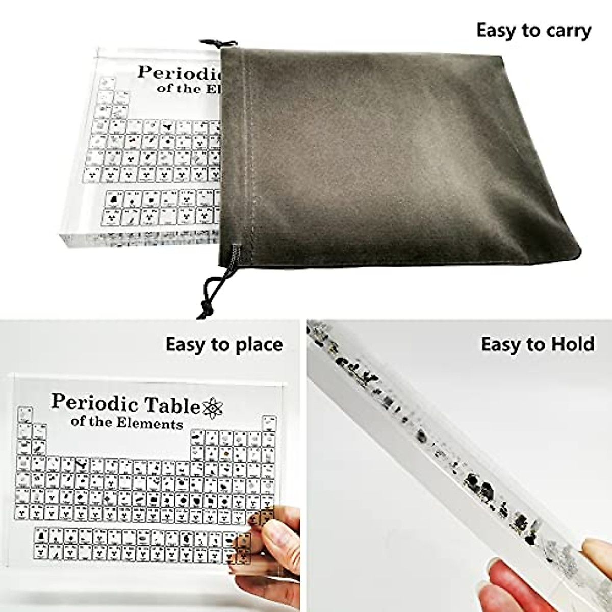 Periodic Table with Real Elements Inside, Periodic Table with Real Elements, Element Sample, for Students Teachers Chemists Christmas Gifts Real Elements 4PCS