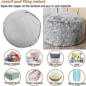 Asuprui Grey Ottoman Foot Rest(NO Filler) Pouf Cover Unstuffed Floor Pouf Ottoman 20x20x12 Inches Round Pouf Seat Floor Bean Bag Chair Foldable Floor Chair Storage for Living Room Bedroom Cover ONLY