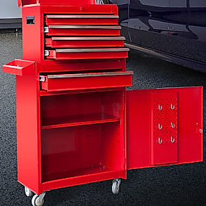 ROAD DAWG Torin Rolling Garage Workshop Organizer: Detachable 4 Drawer Tool Chest with Large Storage Cabinet and Adjustable Shelf, 20.3" l x 11" w x 40.4" h, Red