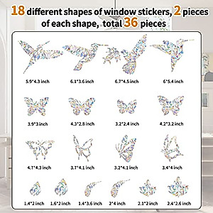 36 Pieces Window Decals for Bird Strikes, Window Clings Prevent Birds from Hitting Windows Suncatcher Stickers（Bird, Butterfly, Feather, Leaf)