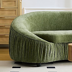 Deep Seat Minimalist Curved Sofa Cloud Couch, 4 Seater Chenille Upholstered Modular Sectional Couch Lesiure Sofá with Wooden Frame,Unqiue Half Moon Sofa&Couches for Living Room Office