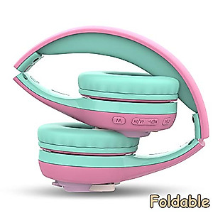 Riwbox Kids Headphones, CB-7S Cat Kids Toddler Headphones with LED Light, 75/85/95dB Volume Limited, Kids Bluetooth Headphones with Mic for School/Tablet/Girls (Pink)