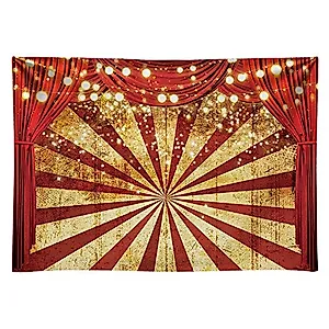 Funnytree 8x6ft Durable Fabric Golden Glitter Red Curtain Photography Backdrop No Wrinkles Circus Carnival Sparkle Stripes Background Baby Shower Birthday Party Potrait Decor Banner Photo Booth Props