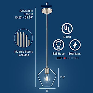 Linea di Liara Macaria Modern Glass Farmhouse Pendant Lighting for Kitchen Island and Over Sink Lighting Fixtures Brushed Nickel Pendant Light Hanging Ceiling Light Angled Clear Glass Shade, UL Listed