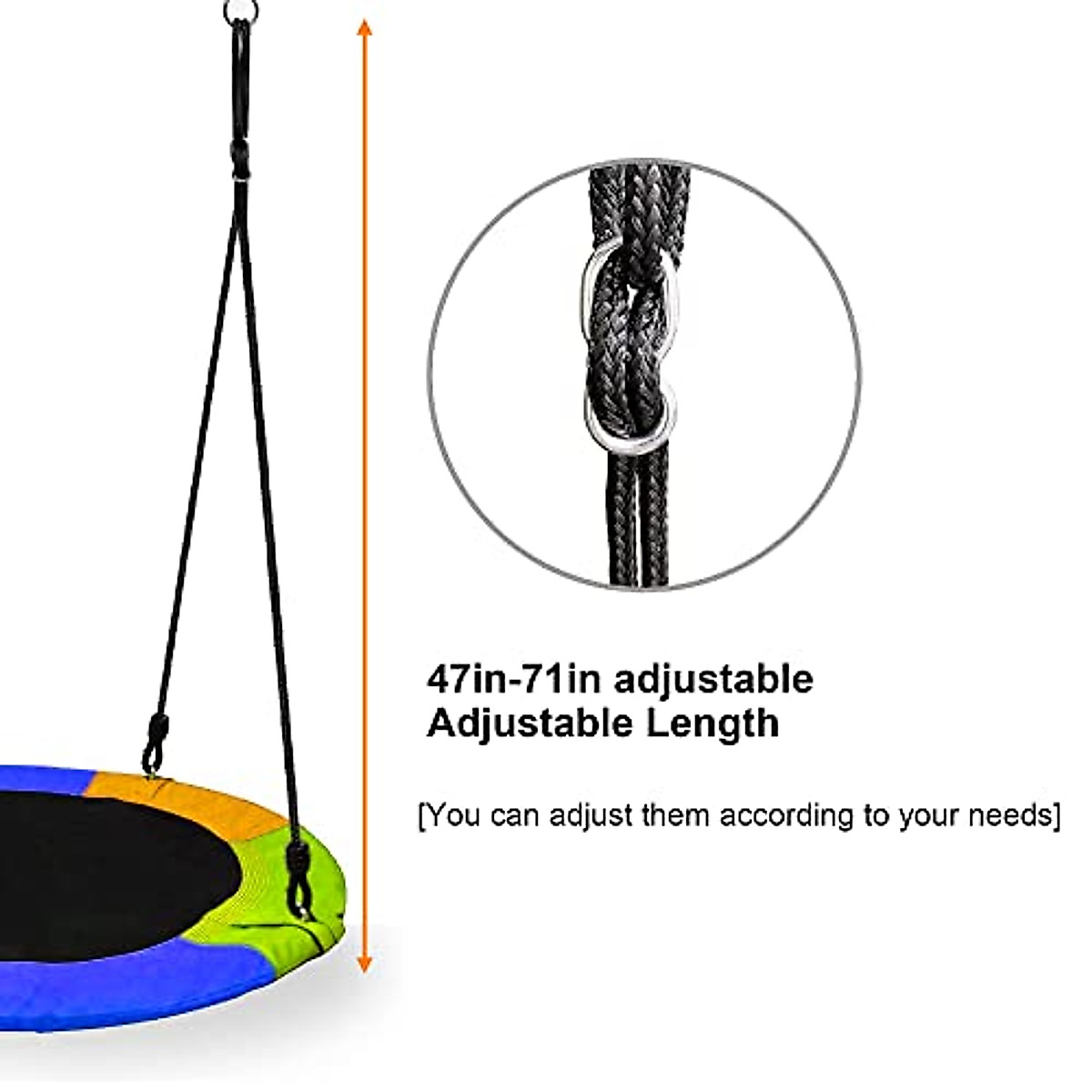 Multi-Strand Ropes for Replacement Pack of 2 Saucer Tree Swing Ropes Support 680lbs 71in Length Adjustable Hanging Ropes for Tree Round Swing