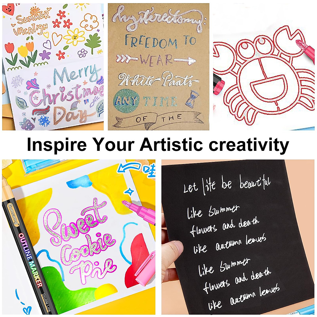 Gunsamg 48 Outline Markers for Teen Girl Gifts Trendy Stuff, Glitter Markers Metallic Markers for Doodle Writing,Art Supplies Crafts for girls 8-12