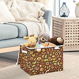 RunningBear Happy Thanksgiving Leaves Large Storage Bins with Lid Collapsible Storage Bin Closet Organizers Foldable Fabric Storage Boxes for Office Bedroom ClothesToys