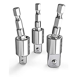 Tool Gift for Man, 3-Piece Power Drill Sockets Adapter Sets, 360°Rotatable Hex Shank Impact Driver Socket Adapter, Socket to Drill Adapter 1/4" 3/8" 1/2" Impact Driver Adapter