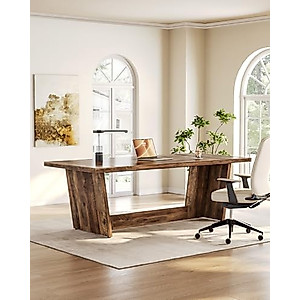 1Easylife 70.87 Inches Long Executive Desk, Brown Wooden Office Computer Desk, Industrial Simple Desk Study Writing Table, Large Workstation Business Furniture for Home Office