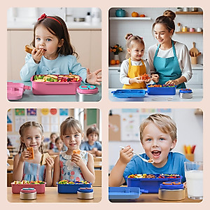 DaCool Lunch Box Kids Bento Box 7.5 Cups with 4-Compartment Leakproof BPA Free Toddler Girls Lunch Containers with Fork Spoon for Meal Snack On-the-Go School Picnic, Microwave Dishwasher Safe, Pink