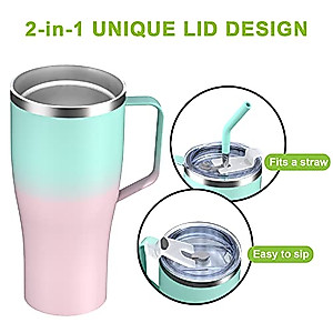 Zenbo 32 oz Insulated Tumbler with Handle Lid and Straw–Keep Drinks Cold up to 24 Hours-Stainless Steel Vacuum Insulated Mug with Handle – Leak Proof Lid, Dishwasher Safe,Fit in Car Cup Holder