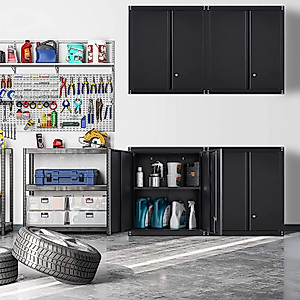GREATMEET Metal Wall Storage Cabinet with Locking Doors,Wall Mounted Garage Storage Cabinets with 1 Adjustable Shelf and 2 Doors,Steel Cabinet for Garage Office and Home,Black