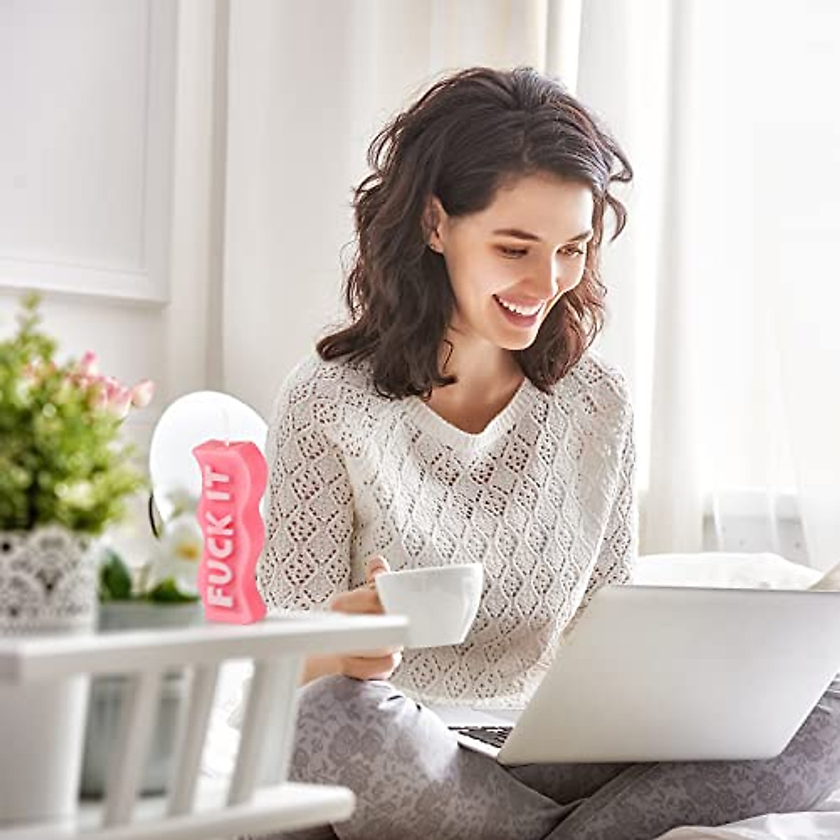 Coume 2 Pieces Aesthetic Candles Atmosphere Candle Wavy Word Fun Shaped Trendy Soy Wax Scented Cool Funny Gift for Christmas Office Birthday Home Decoration (Funny), White,pink