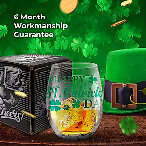 Toasted Tales - St Patrick's Day - Happt St Patrick Day Wine Glasses | St Pattys Glasses for Party Decorations | Home Decor Glasses | Irish Gifts | Gift for Mens & Womens (15 oz)