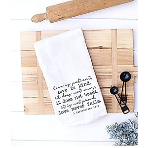 Handmade Corinthians Kitchen Towels - 100% Cotton Dish Towel Love is Patient Love is Kind - Valentine Engagement Bridal Shower Newlywed Hostess Gift (Love is Patient Love is Kind)