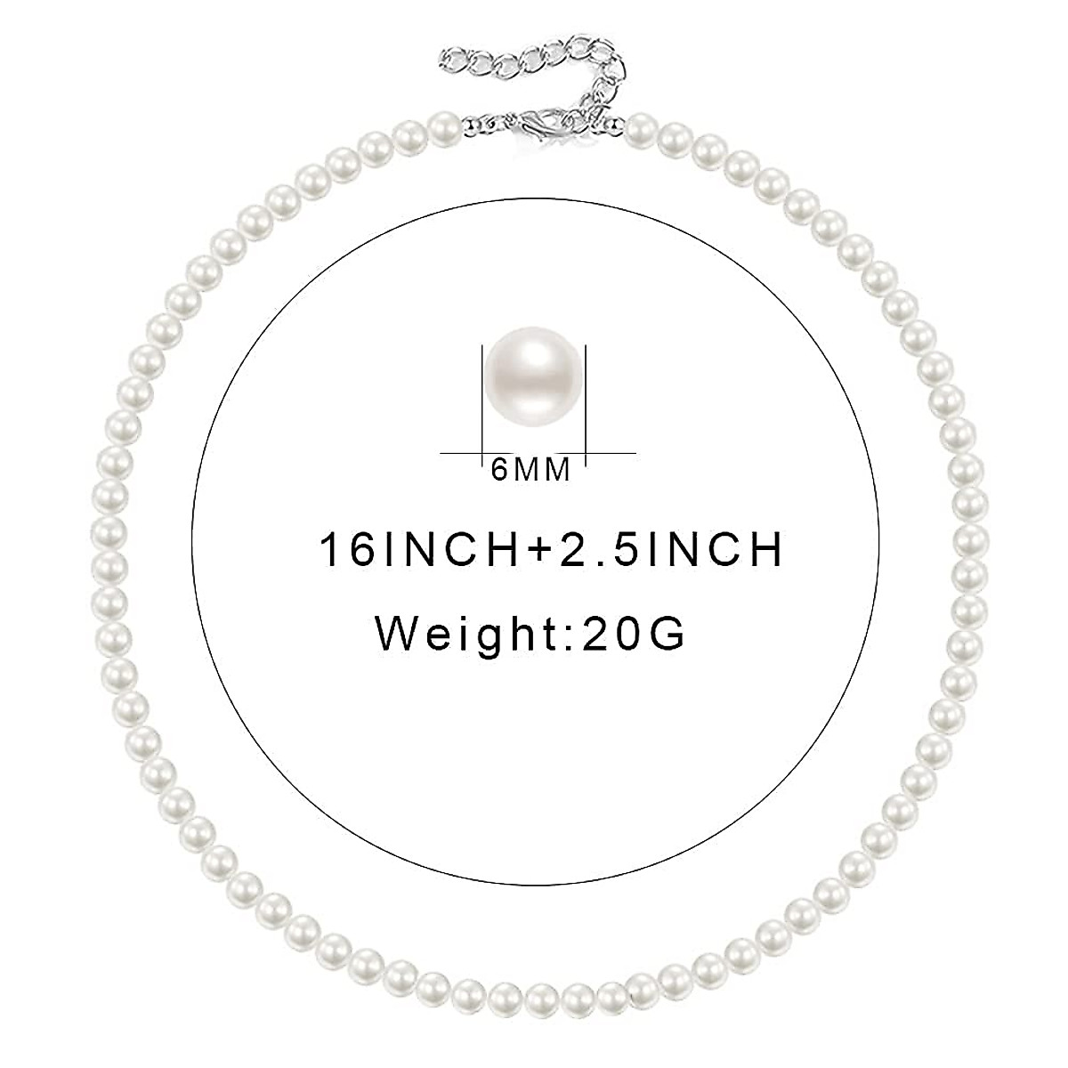 6mm Simulated Glass Pearl Necklace 16inch Strand Pearl Jewelry