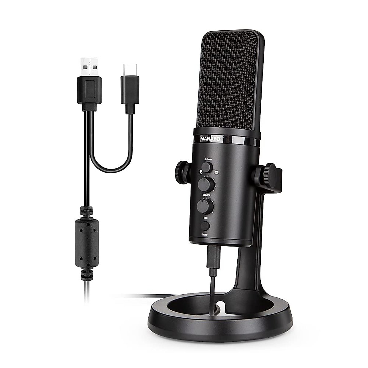 MANAYO USB Condenser Microphone for Recording, podcasting, Streaming and Gaming. Professional USB/USB-c mic for Computer, Laptop, Phone and Mac, Plug and Play, Cardoid & Bi-Directional Mode.