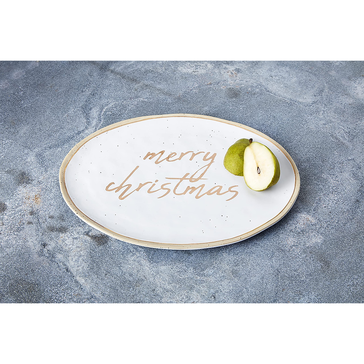 Mud Pie Stoneware and Gold Merry Christmas Platter