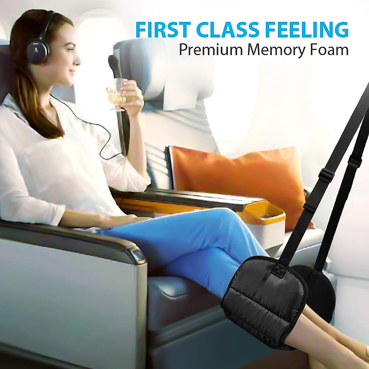 Airplane Footrest - Travel Foot Rest (Thickened Memory Foam), Airplane Travel Accessories, No Clashing Foot Hammock & Portable Plane Leg Rest, Provides Relaxation and Comfortable for Long Flight
